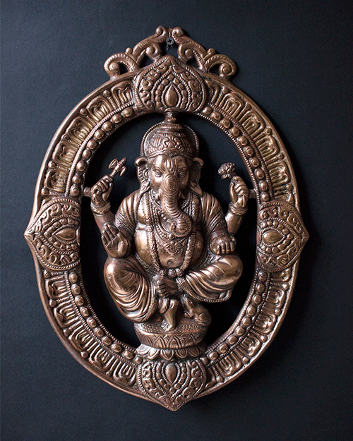 Metal Ganesh in Oval Frame Wall Hanging - The Classics Collections